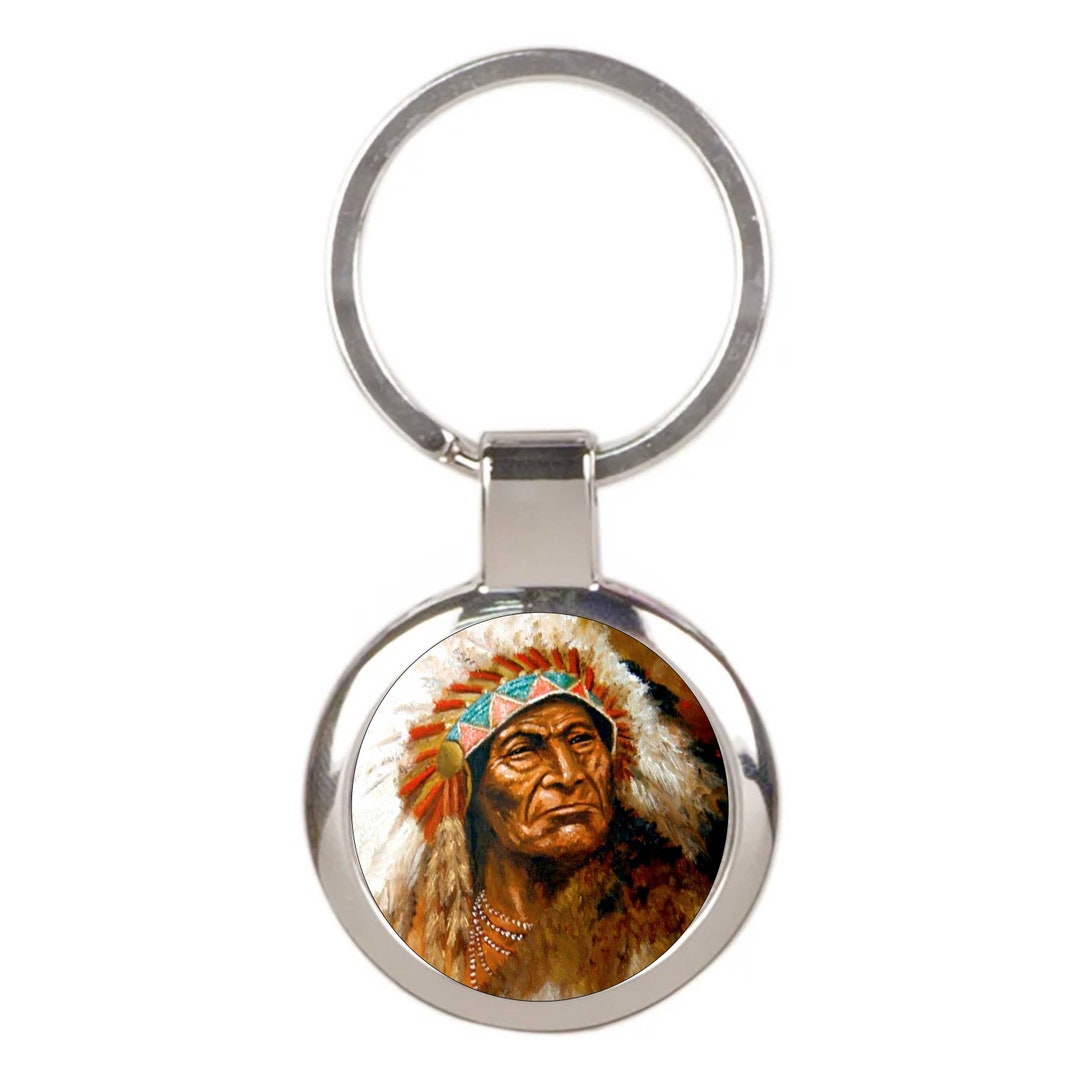 Native American Indian Chief Painting KEYCHAIN, KEY Ring Key Fob Ring ...