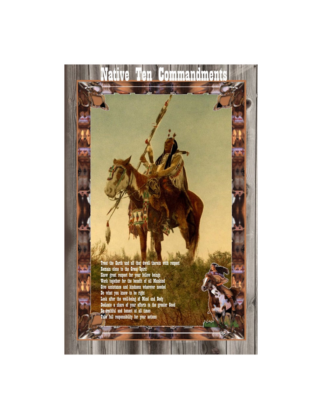Native American Indian Ten Commandments Old West Art Vintage Poster 12 ...