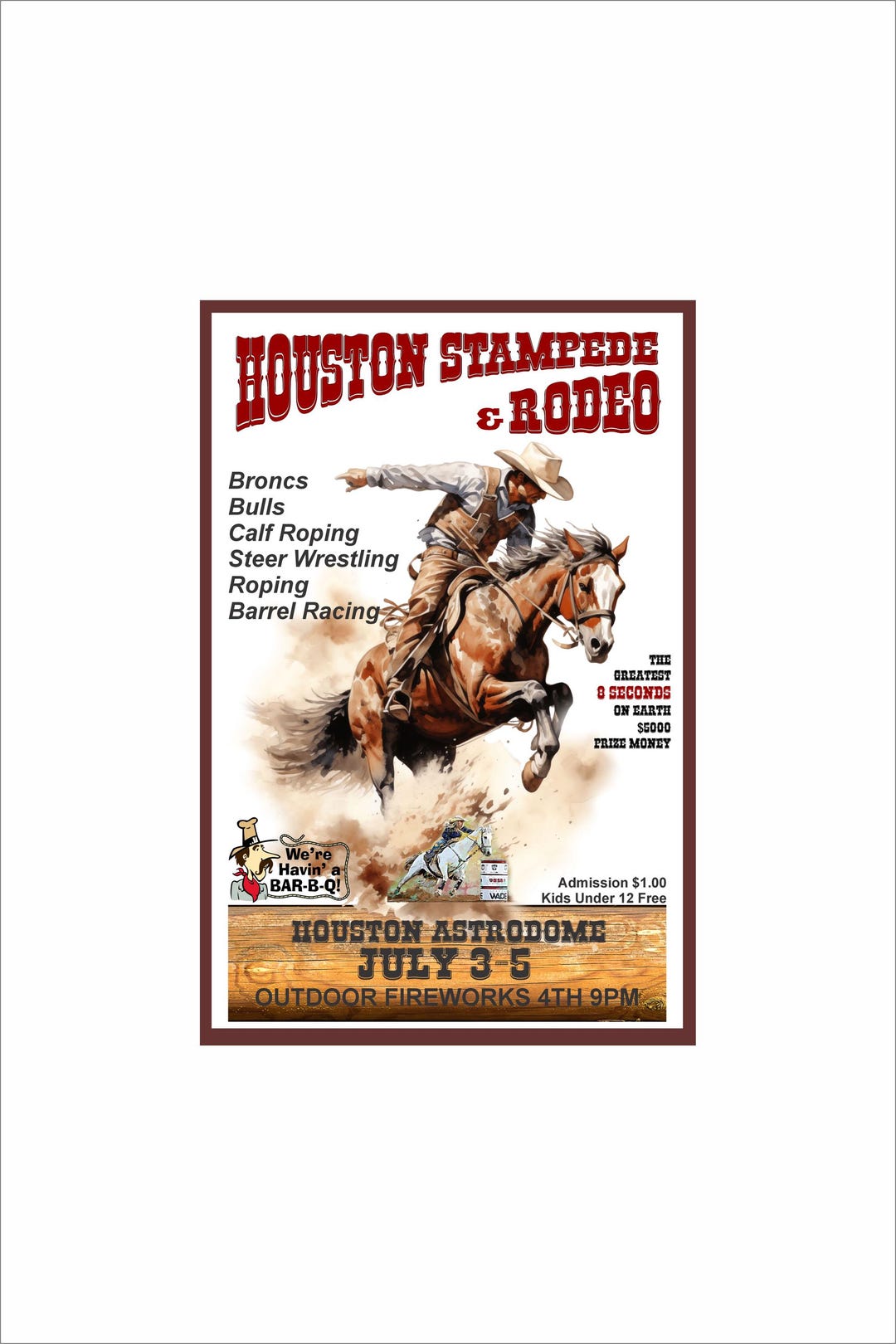 Houston Stampede and Rodeo 16 X 24 Inch Poster Retro Print Art Old West ...