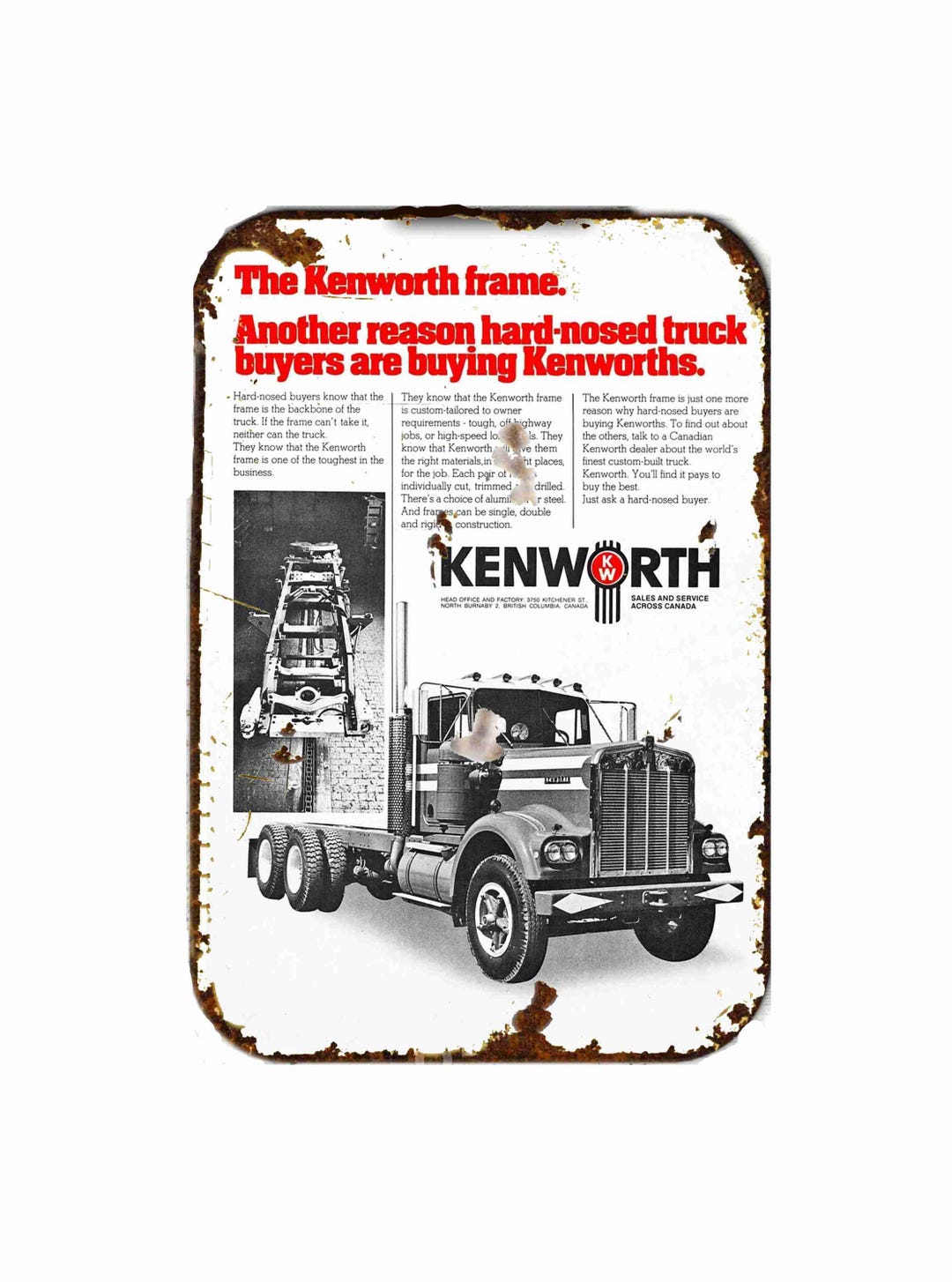 Kenworth Semi Truck Advertising Tin Sign up to 12 X 18inches Vintage ...