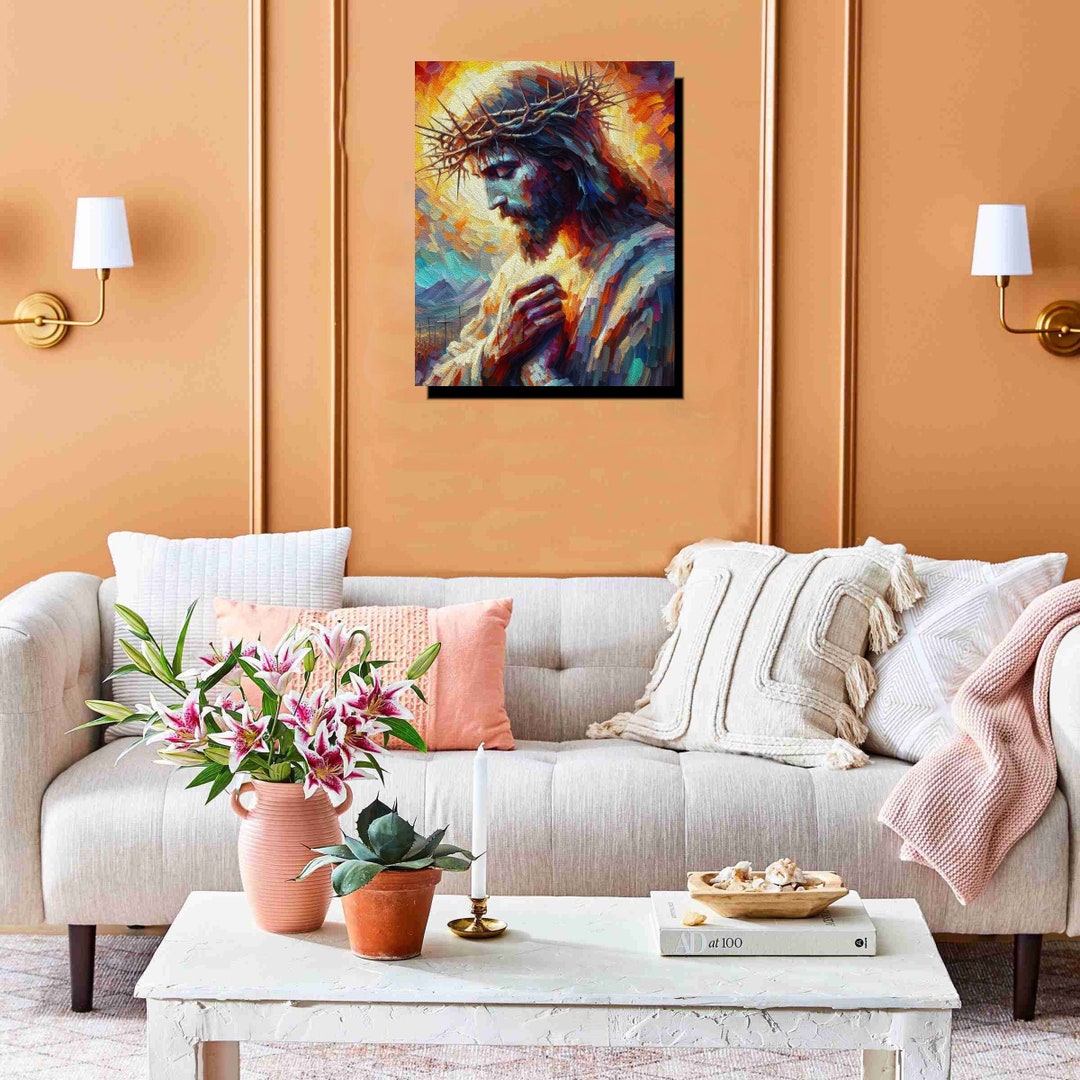 Jesus Christ Talking at the Cross Praying Painting on a Canvas Wrap ...
