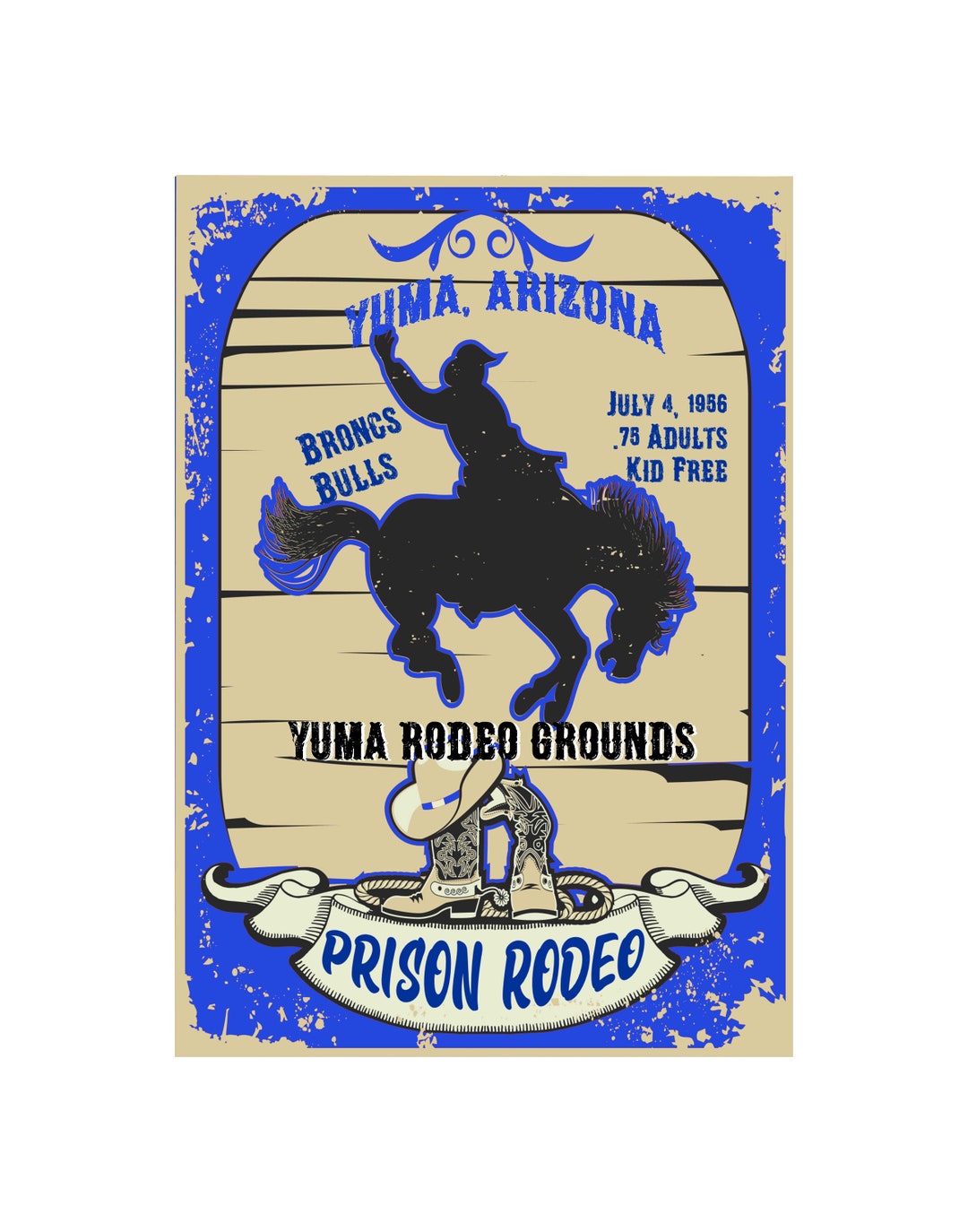 Yuma Prison Rodeo Vintage Poster 12 X18 Inches Broncs Bulls Steers Beer ...