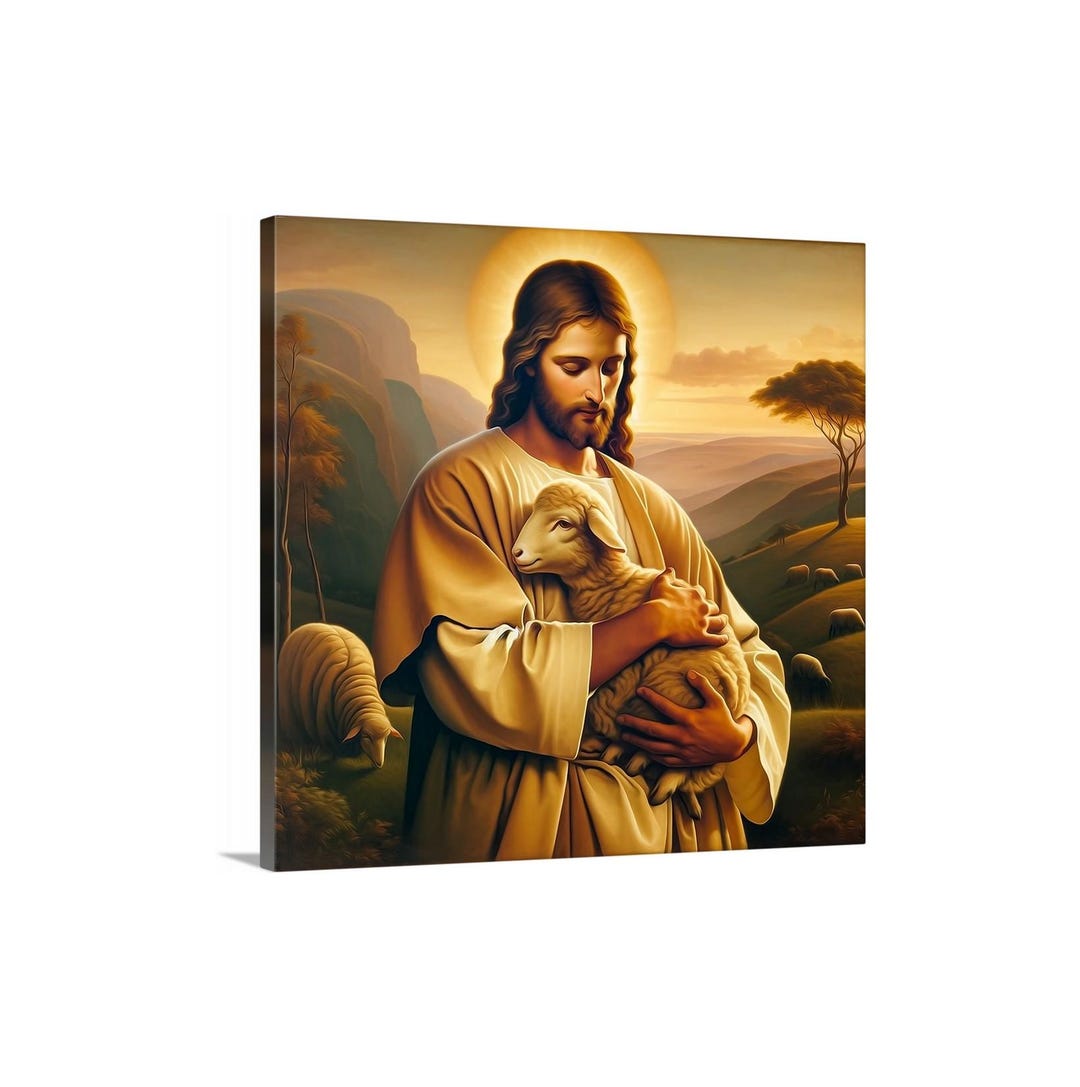 Jesus Christ Finding the Lost Sheep Painting on a Canvas Wrap Print up ...