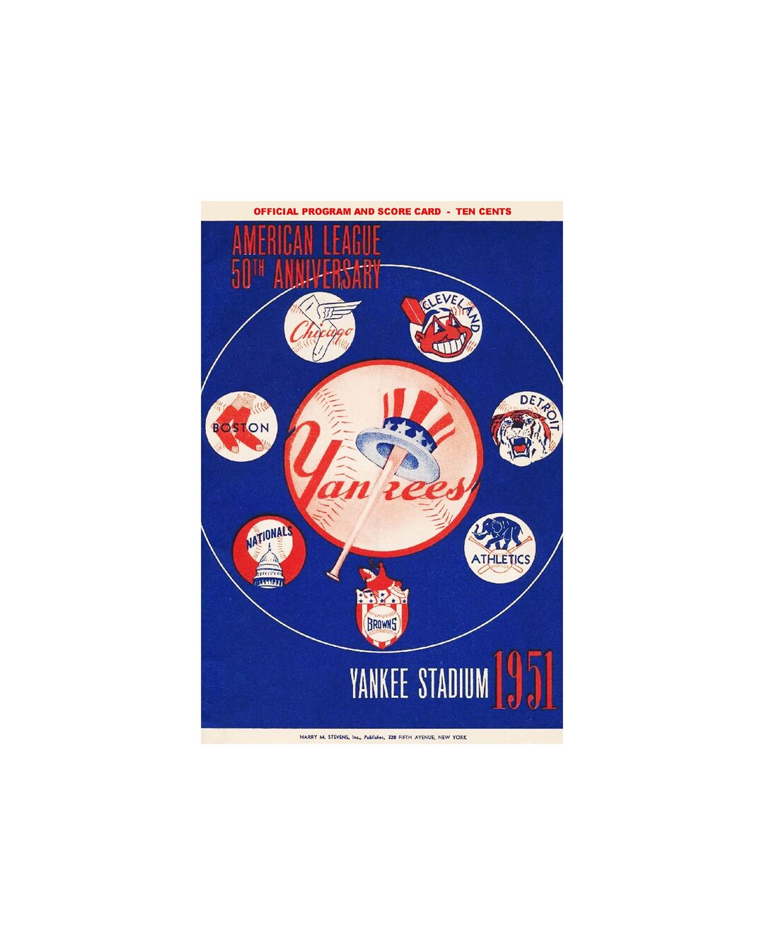 1951 Aniversary 50 Years Yankees Program Poster Print Baseball and ...