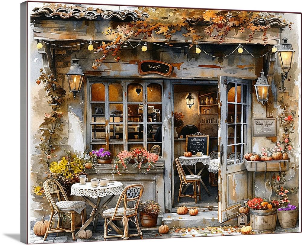 Outside French Cafe Streets of France Canvas Wrap Print up to 24 X 30 ...