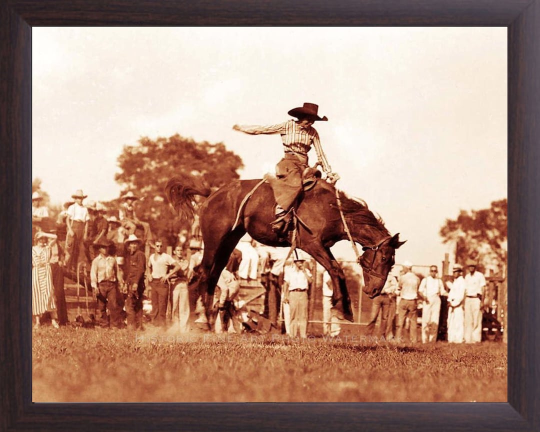 Bronc Ride Rodeo Cowgirls Framed Photo Pirnt, Western 8 X 10 Photo Old ...