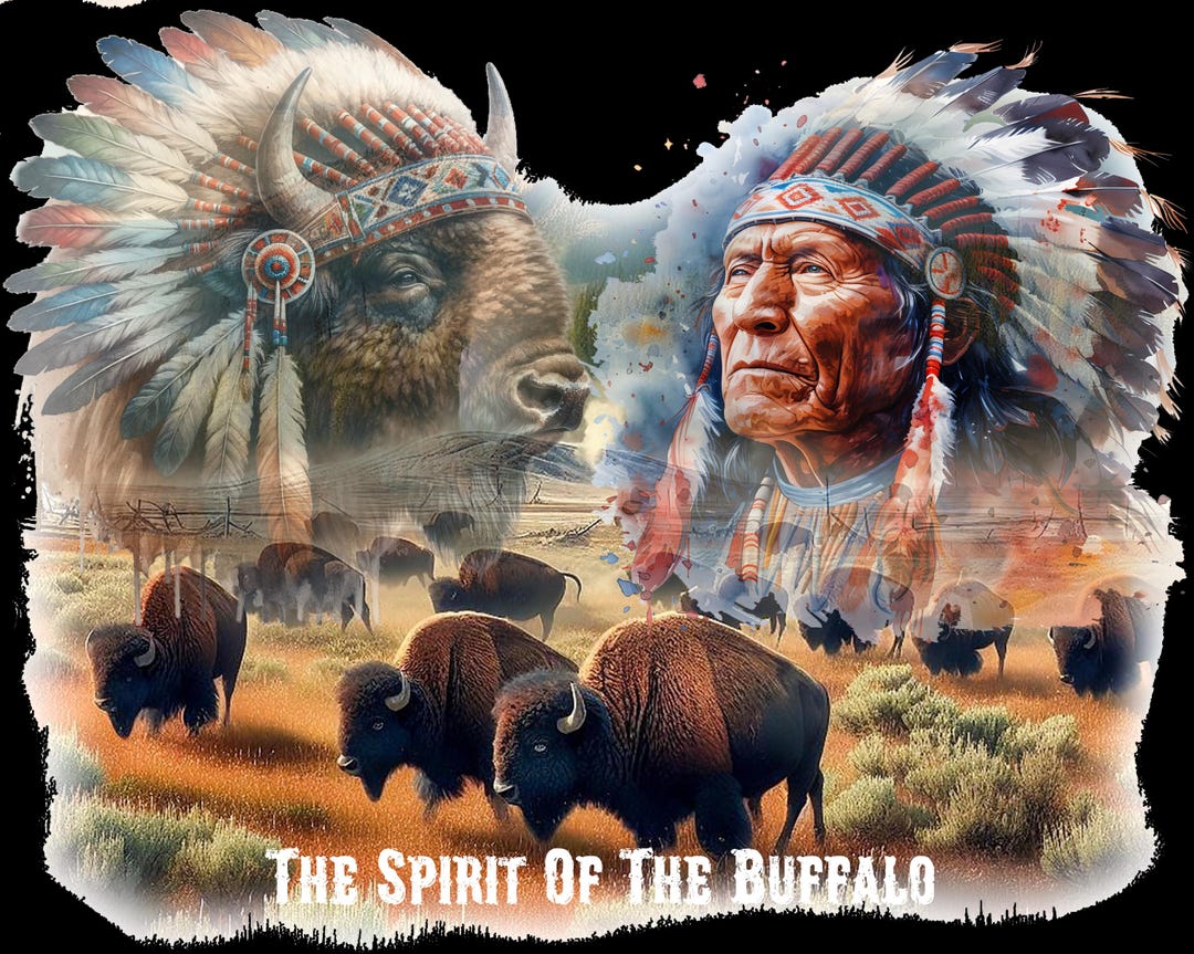 Native American Indian the Spirit of the Buffalo up to 12 X 18"vintage ...