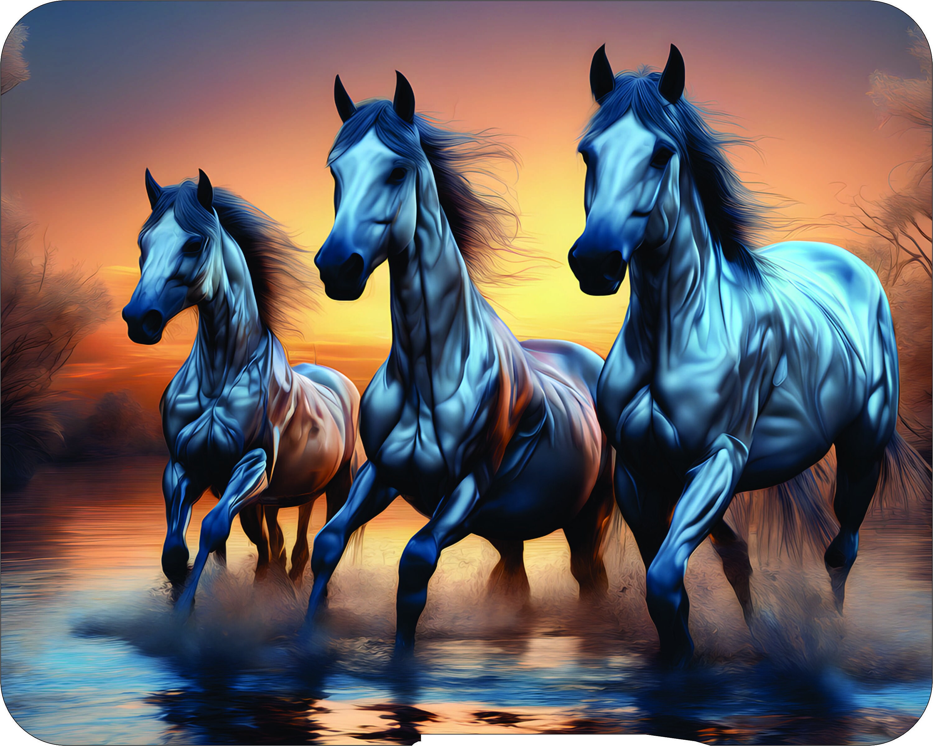 Wild Mustang Hordes Running the Waves Art AI Drawing Great Dertail and ...