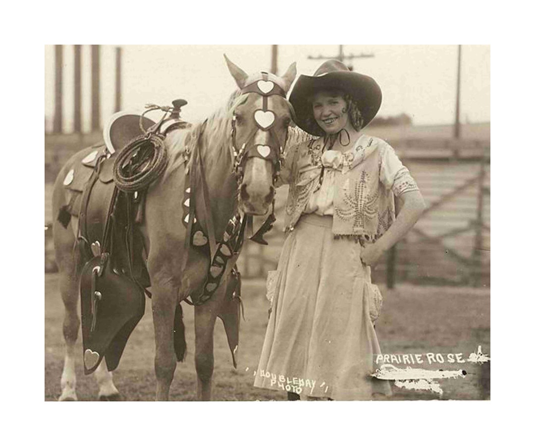 Young Cowgirl and Her Horse 8 X10 Photo Old West Fashion Rodeo Bull ...