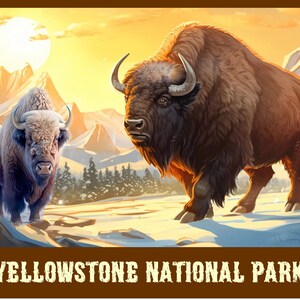 Yellowstone National Park Buffalo Bison Art Winter Scene 20 X 30 Poster ...