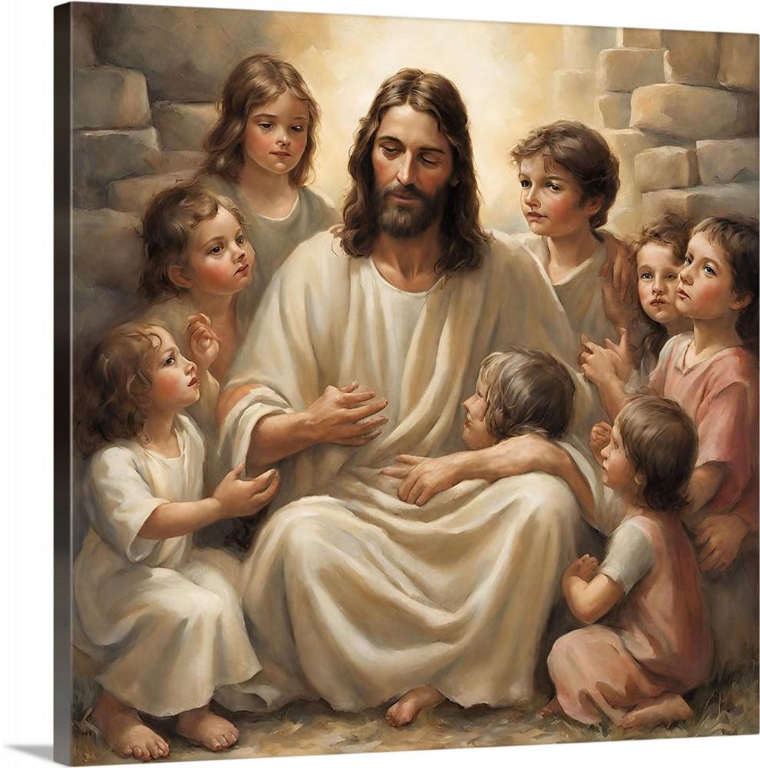 Jesus Christ and the Children Painting on a Canvas Wrap Print up to 40 ...