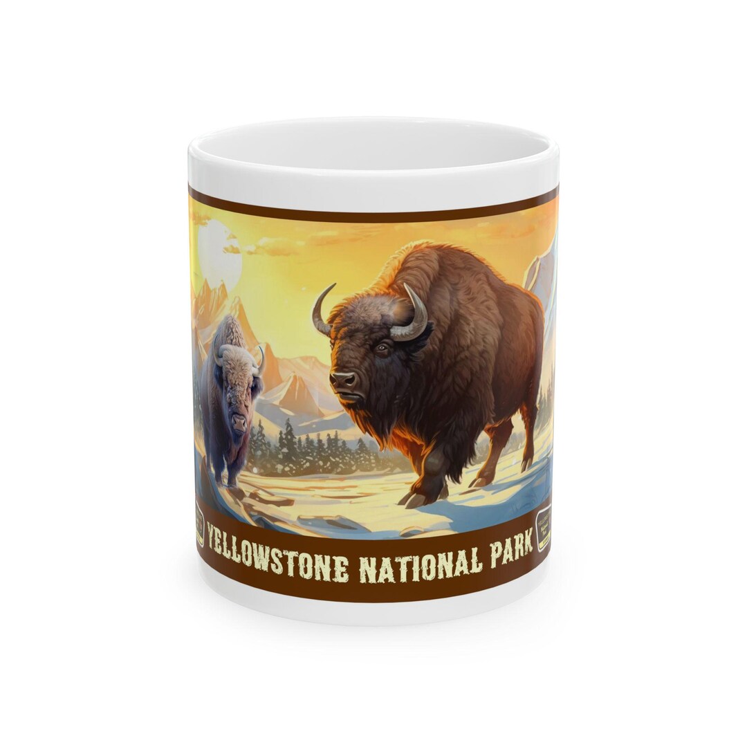 Yellowstone National Park Buffalo Art Ceramic Mug, Travel Souvenir ...