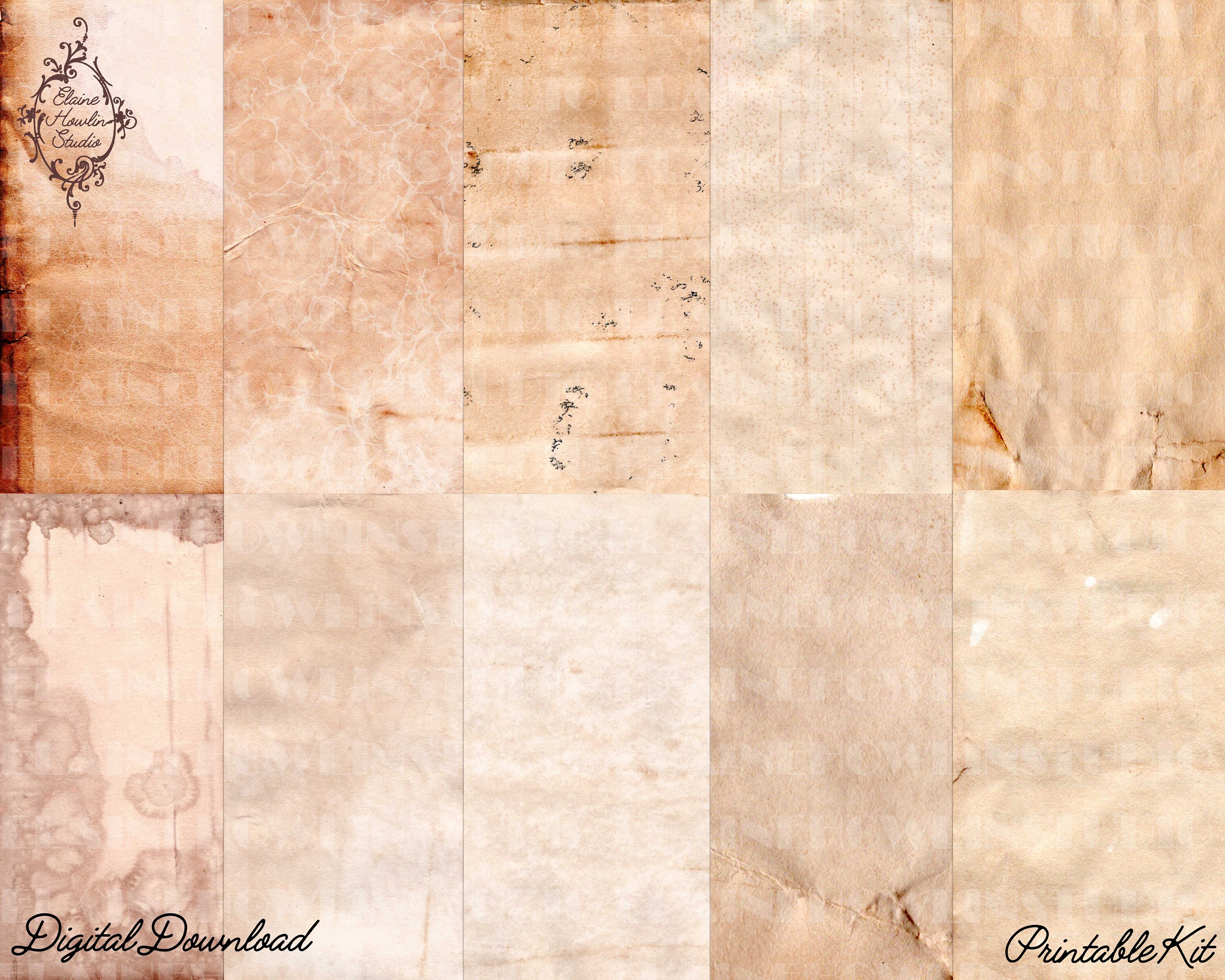 Tea Stained Papers Printable Junk Journal Kit, Scrapbooking, Grunge ...