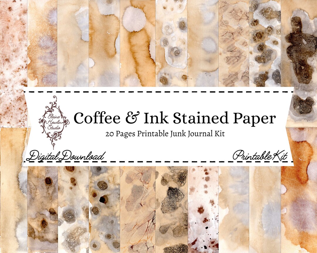 Coffee and Ink Stained Paper Printable Junk Journal Kit for ...