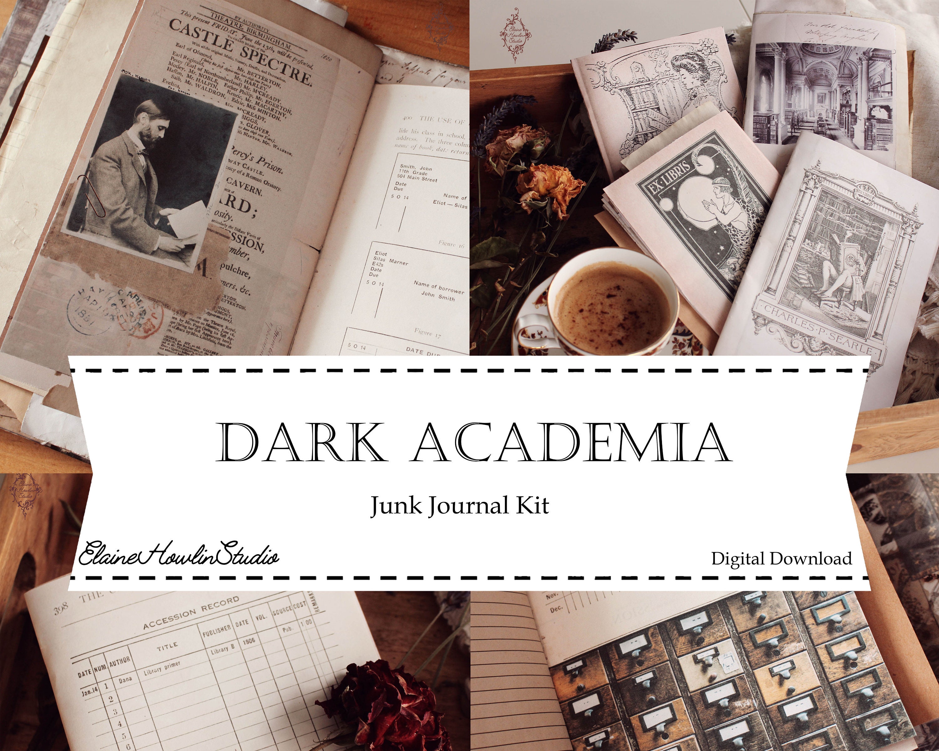 Dark Academia Librarian Printable Digital Junk Journal Kit - Etsy