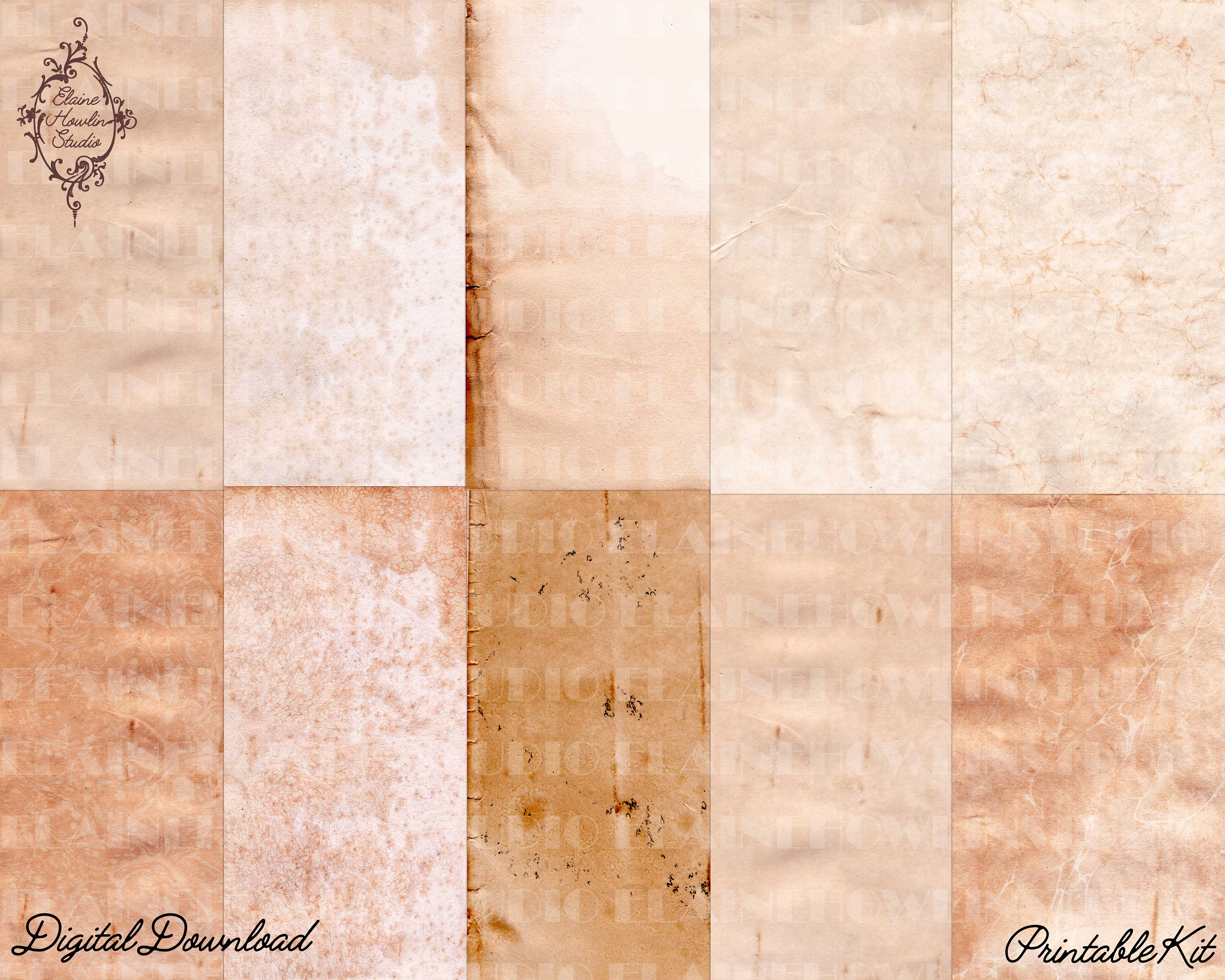 Tea Stained Papers Printable Junk Journal Kit, Scrapbooking, Grunge ...