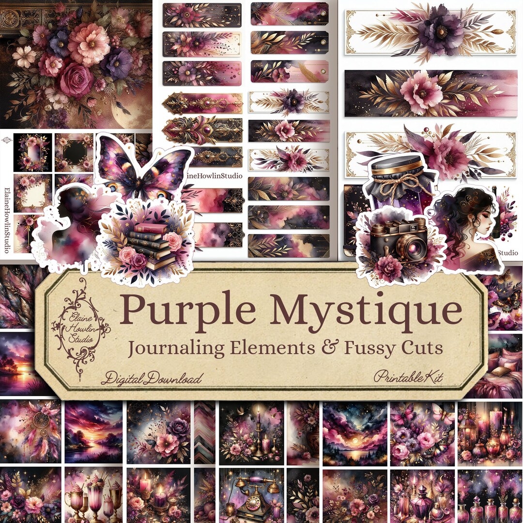 Purple Mystique Journaling Elements, Digital Download, Planner, Junk ...