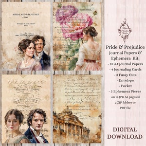 Pride and Prejudice Papers and Ephemera Kit, Junk Journal, Scrapbook ...