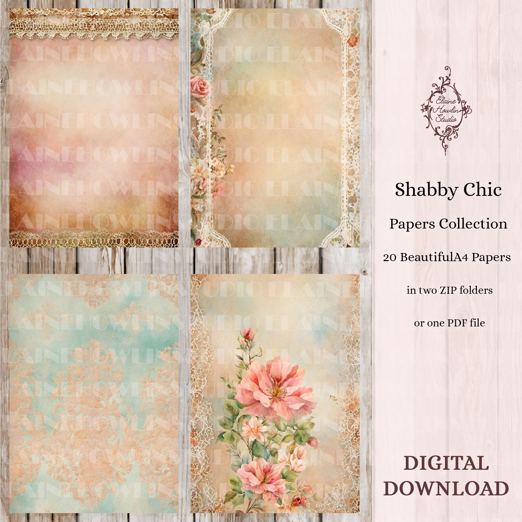 Shabby Chic Papers Collection, Digital Download, Printable, Scrapbook ...