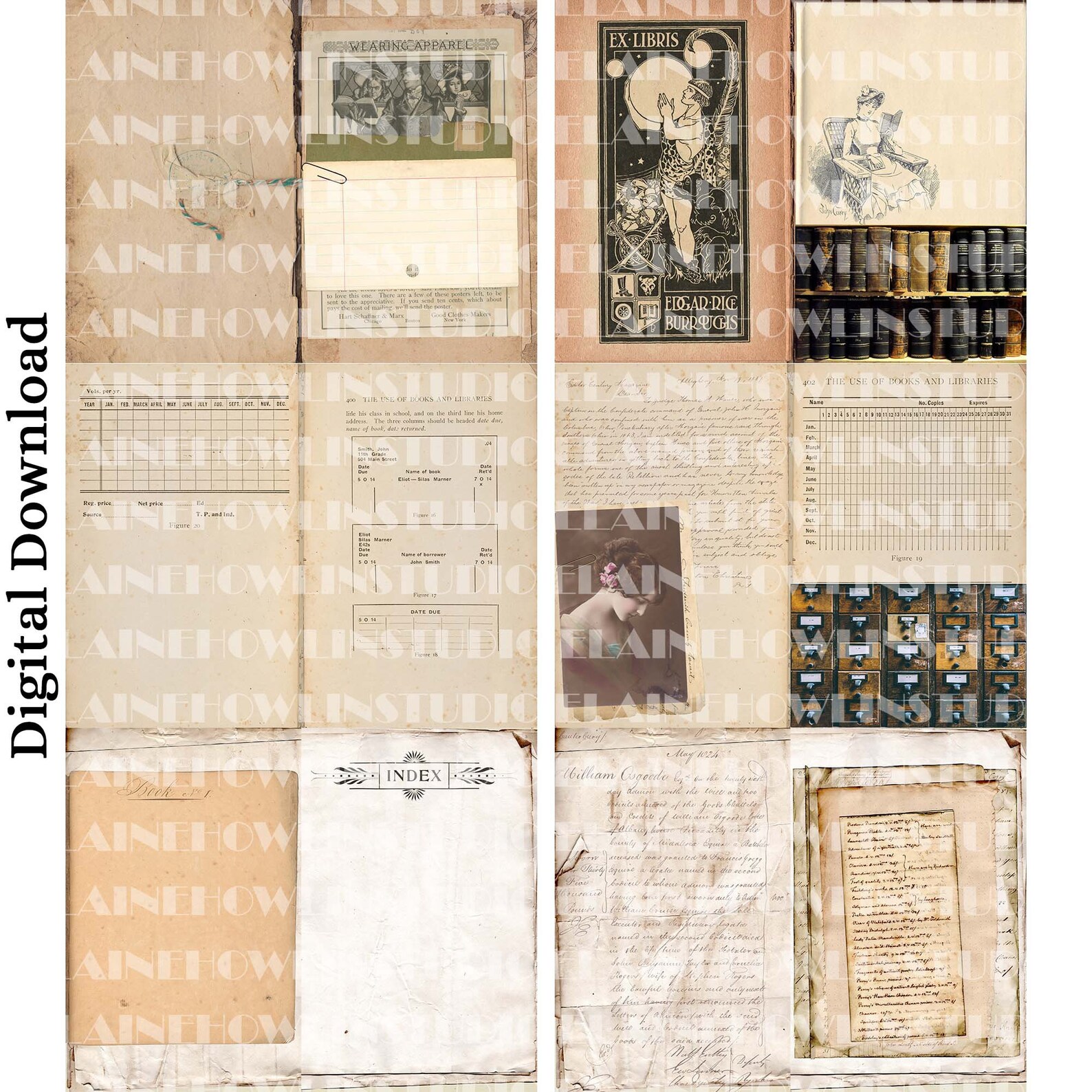 Dark Academia Librarian Printable Digital Junk Journal Kit, Digital ...