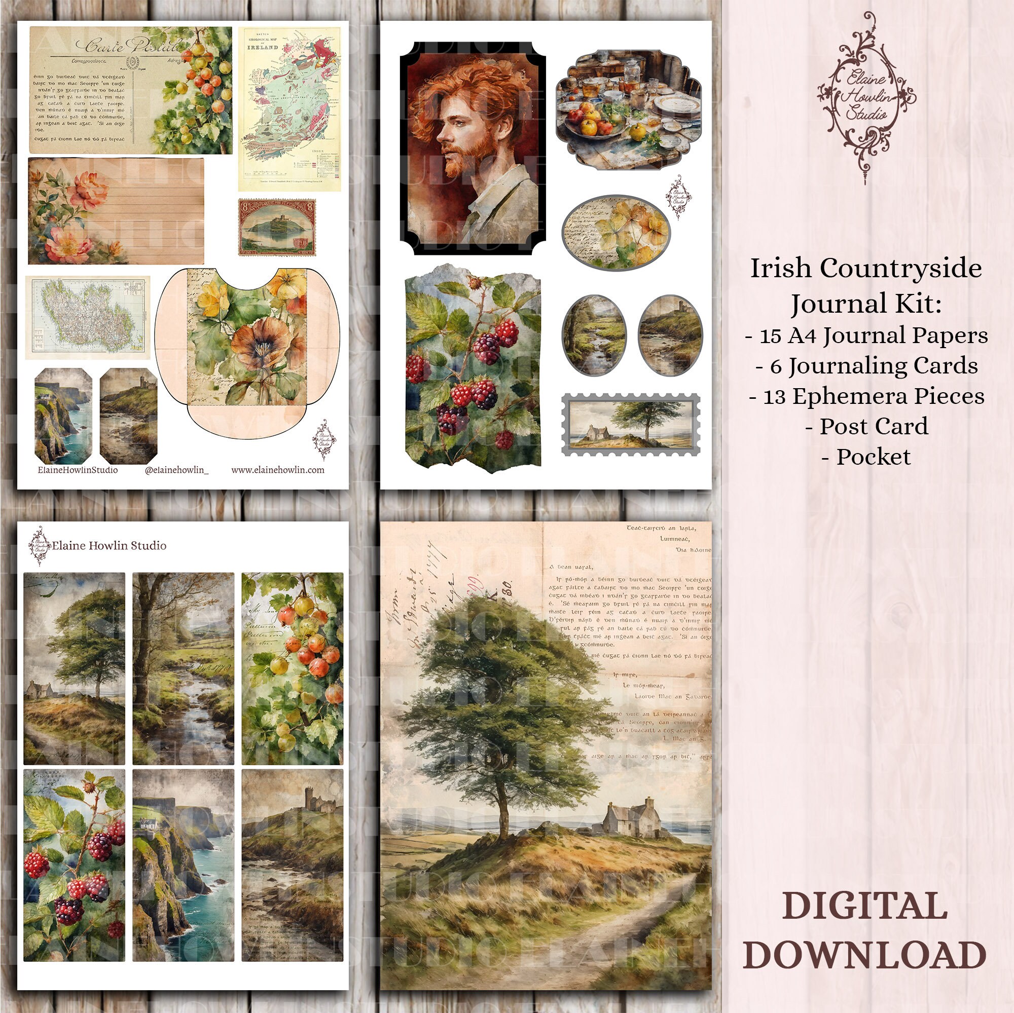 Irish Countryside Junk Journal Kit Ireland Vintage Ephemera, Digital ...