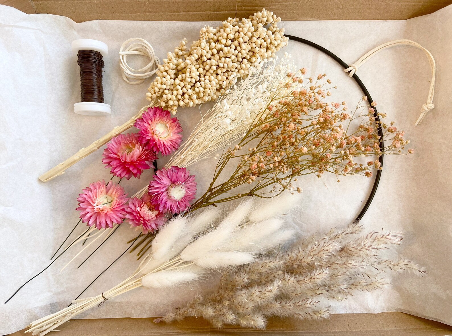 DIY Dried Flower Set, Dried Flower Wreath Pink, Dried Flowers ...