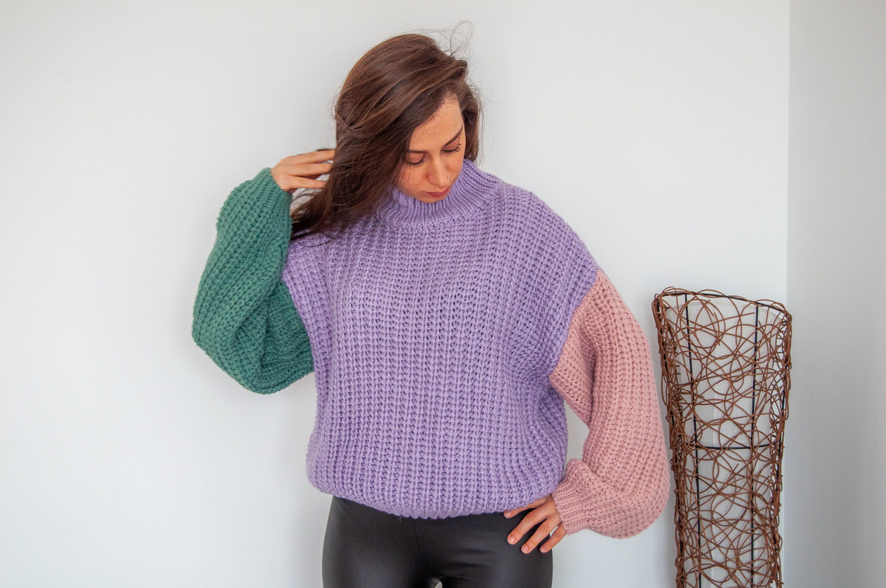 deals cheap Mockneck Colorblock Sweater / Patchwork Pullover / Slouchy ...