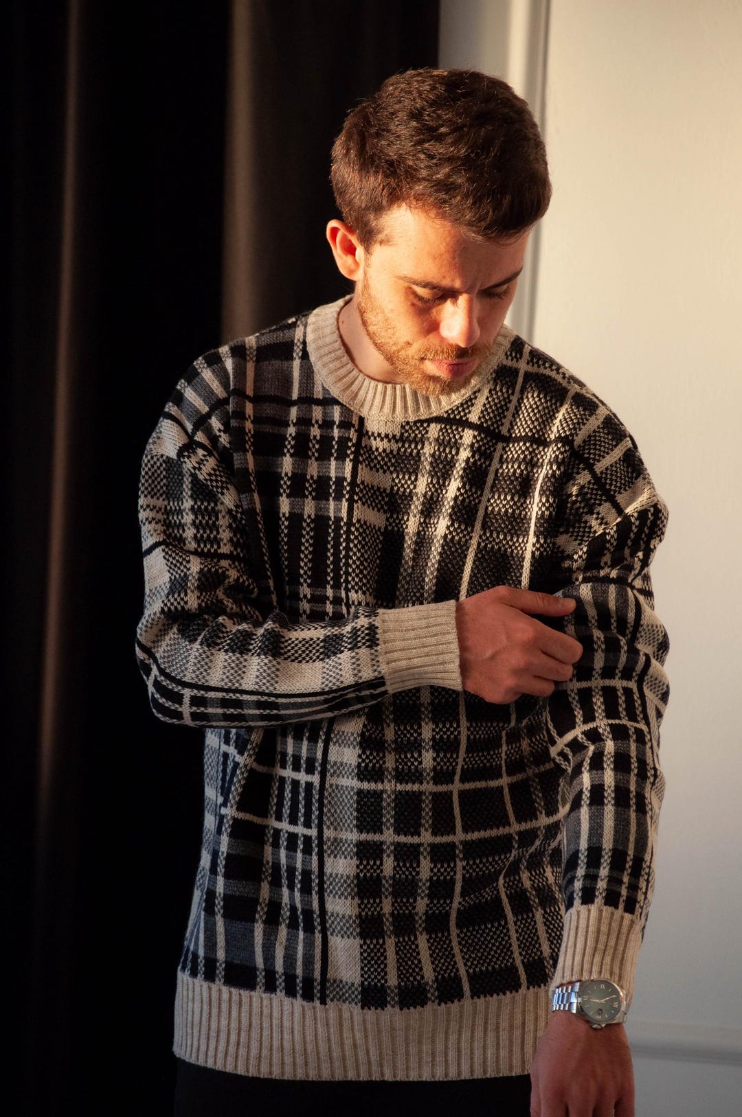 Hand Knit Merino Wool Plaid Sweater: Men's Checkered Pullover - Etsy