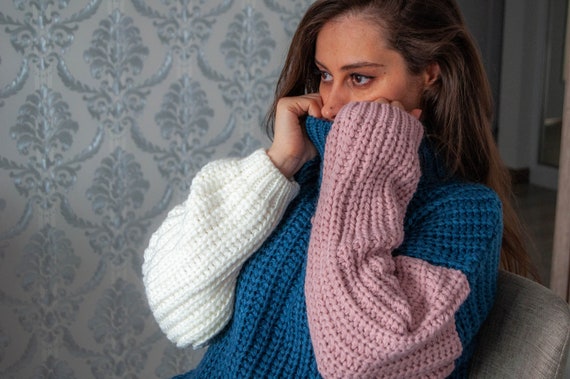 deals cheap Mockneck Colorblock Sweater / Patchwork Pullover / Slouchy ...