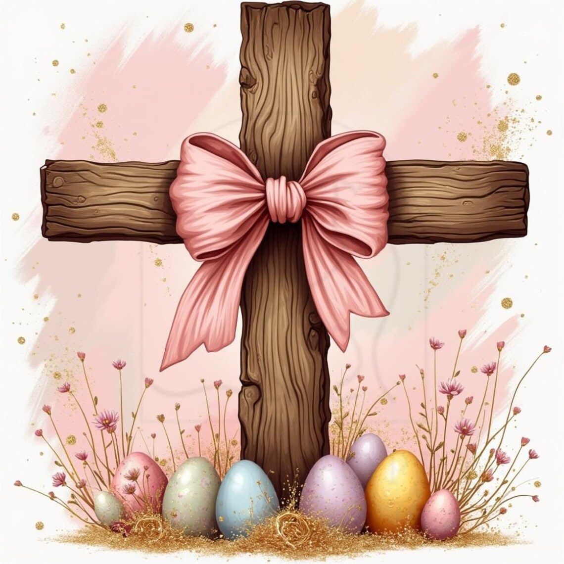 Easter Cross With Eggs Digital Design, Spring Religious PNG, Cross With ...