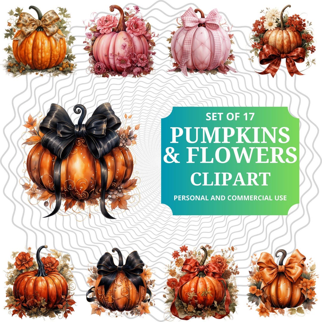 Coquette Pumpkin Bow Clipart, Watercolor Clipart Bundle, Instant ...
