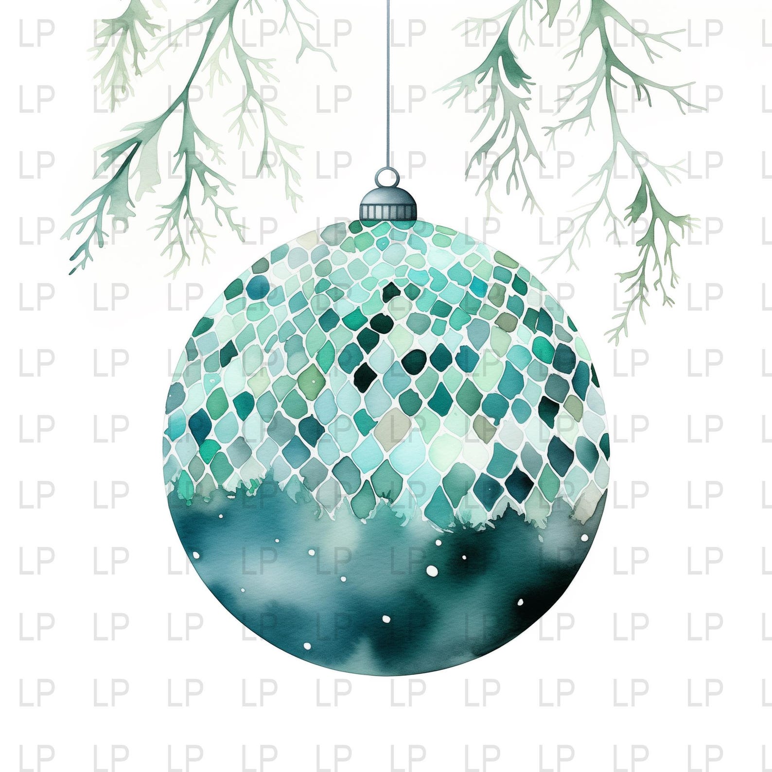 Christmas Ornament Bauble Digital PNG, Holiday Decoration, Watercolor ...