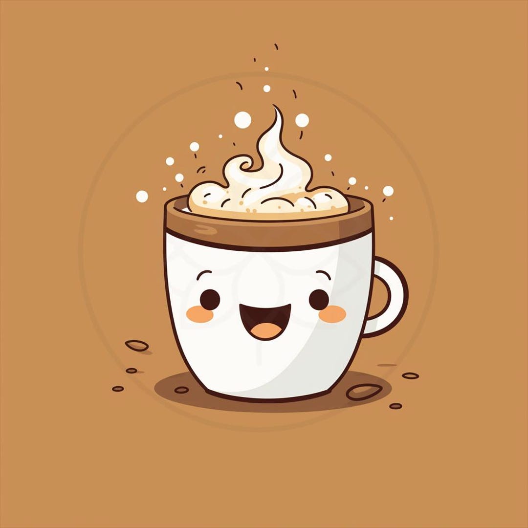 Cute Coffee Cup Clipart, Kawaii Coffee Art, Digital Coffee Illustration ...