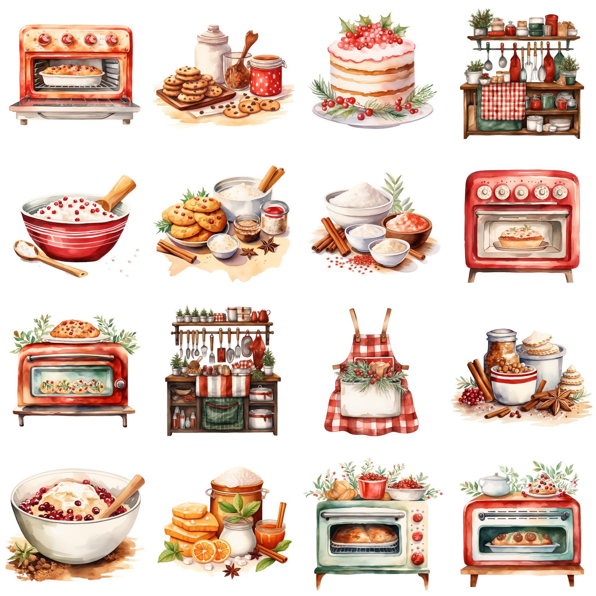 Christmas Bundle Png, Watercolor Baking Clipart, Baking Supplies Png ...