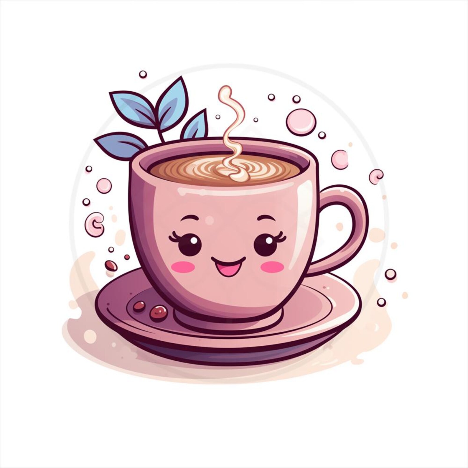 Cute Kawaii Coffee Cup Clipart, Smiling Coffee Mug Image, Adorable ...