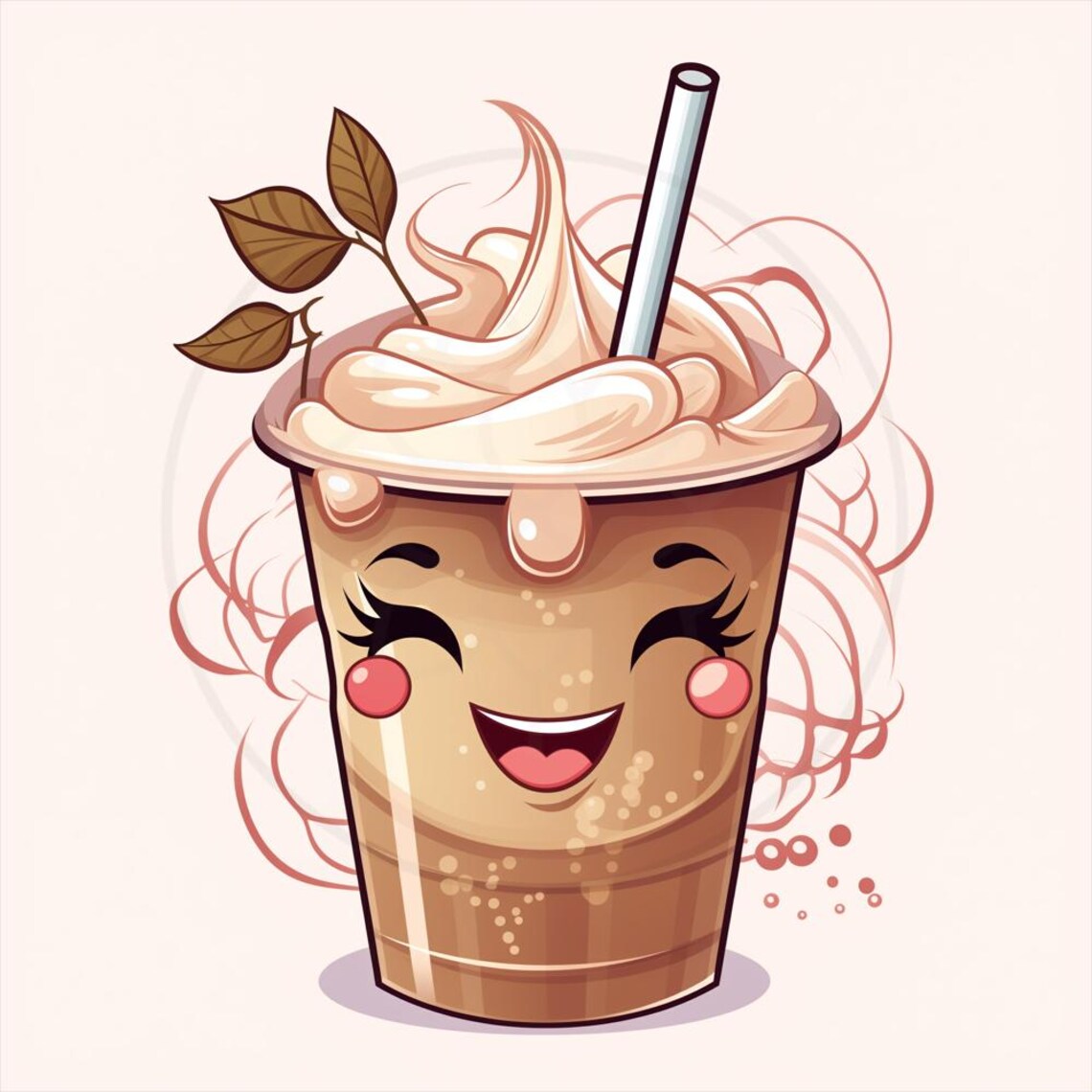 Cute Kawaii Iced Coffee Clipart, Digital Download, Happy Face Coffee ...