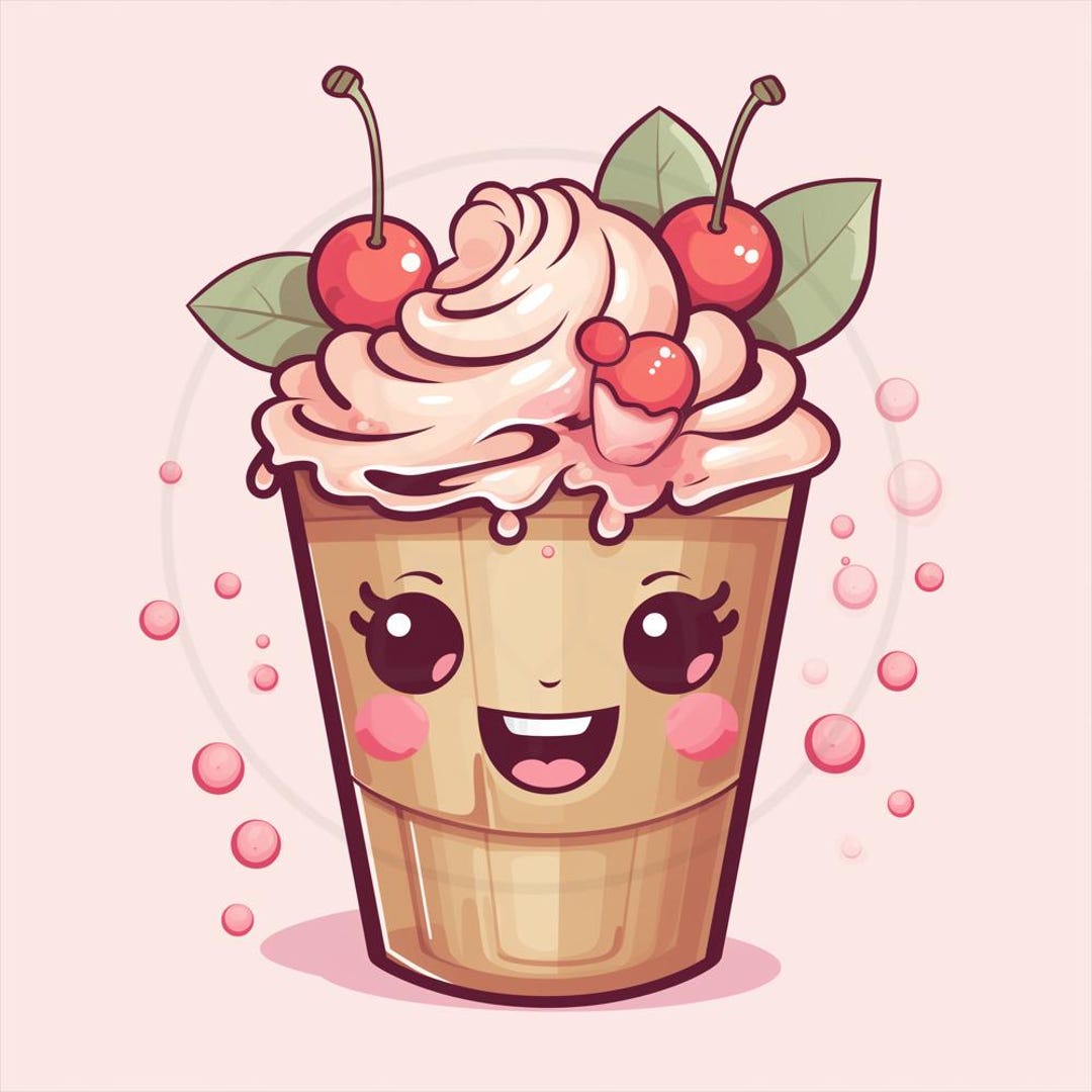 Cute Kawaii Cupcake Clipart With Cherries Adorable Dessert Graphics Fun ...