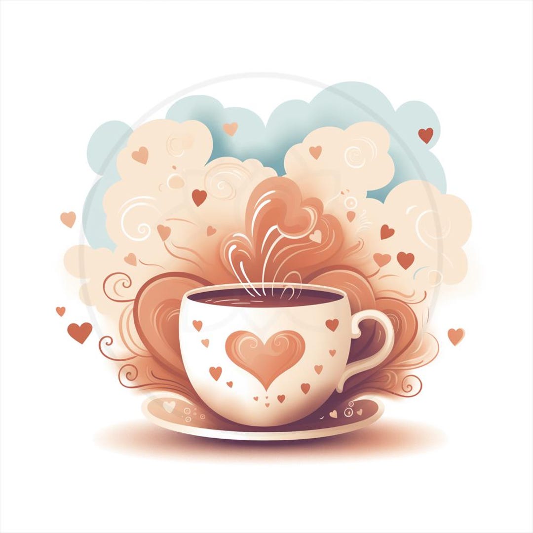 Coffee Mug Heart Love Digital Clipart, Cute Coffee Themed Clip Art ...