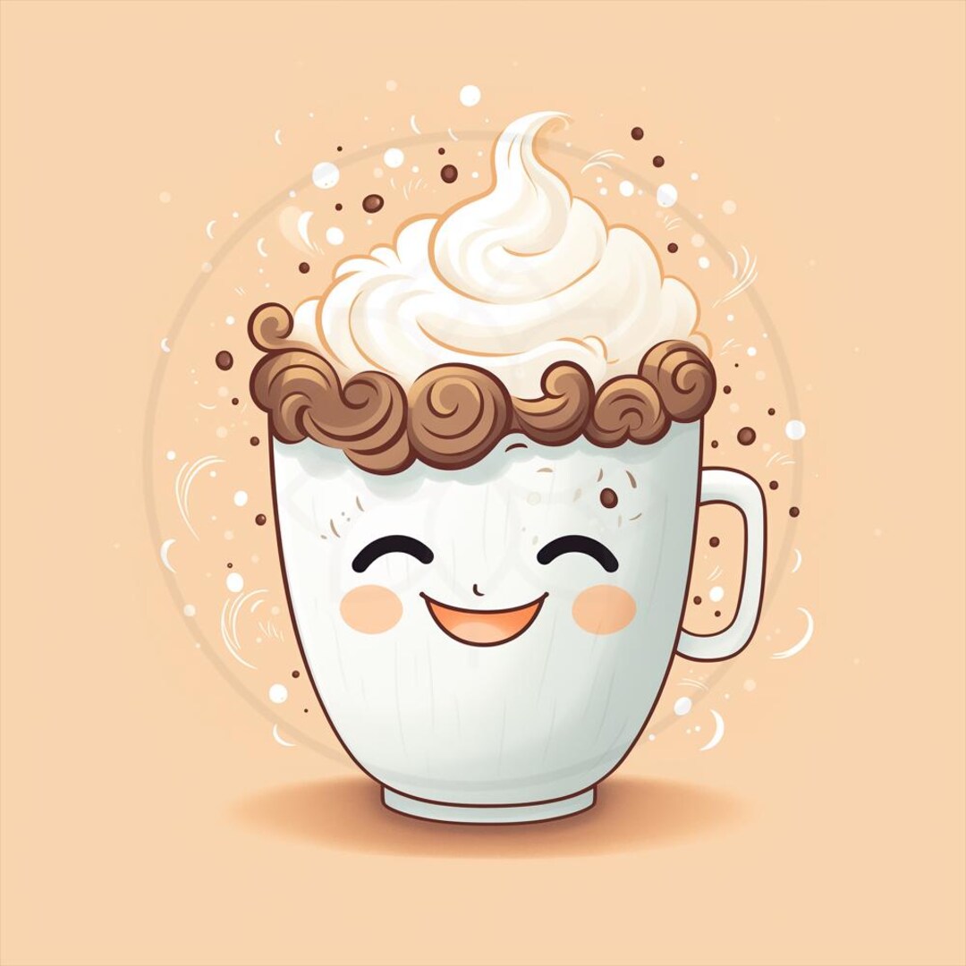 Cute Coffee Mug Clipart, Hot Chocolate Digital Art, Kawaii Drink ...