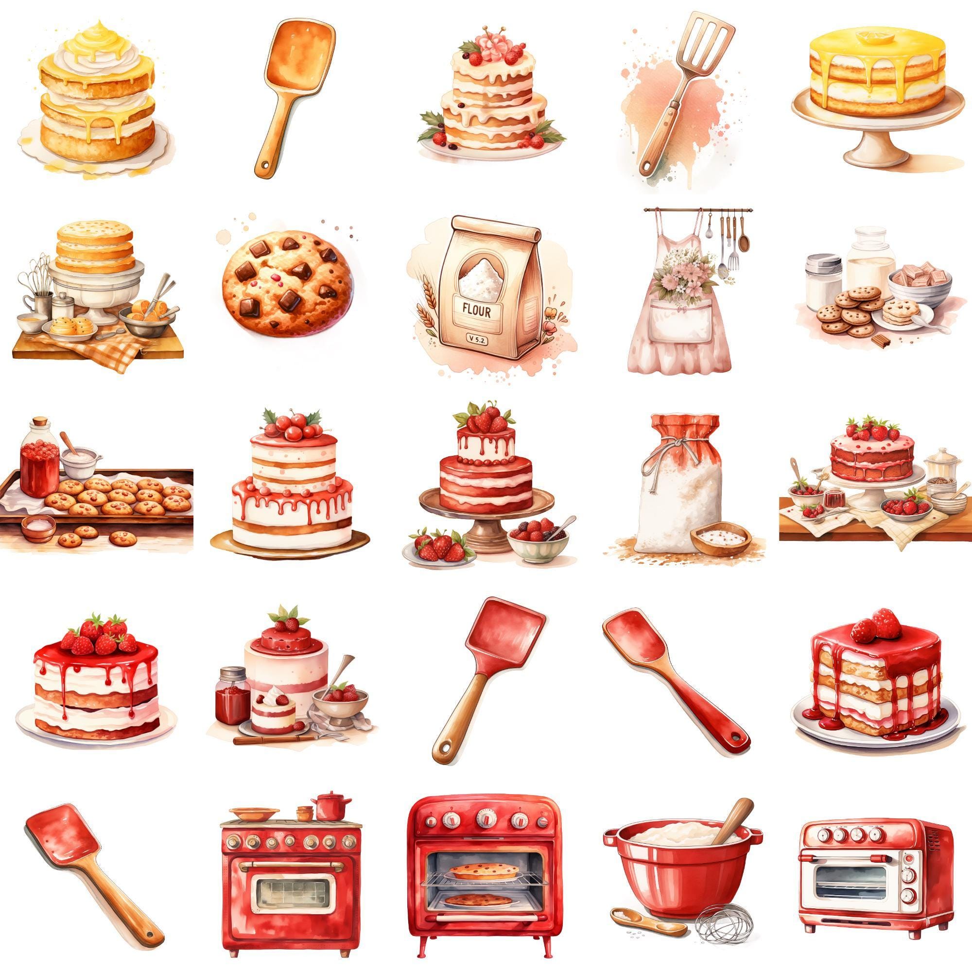 Watercolor Baking Clipart, Baking Supplies Png, Home Bakery Logo ...