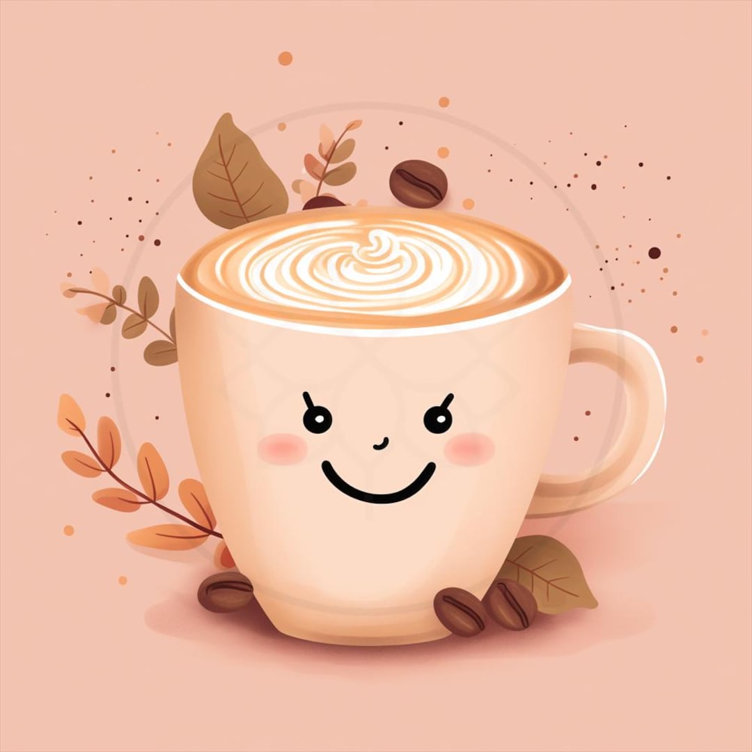 Cute Coffee Cup Clipart, Kawaii Mug Digital Art, Coffee Lover Printable ...