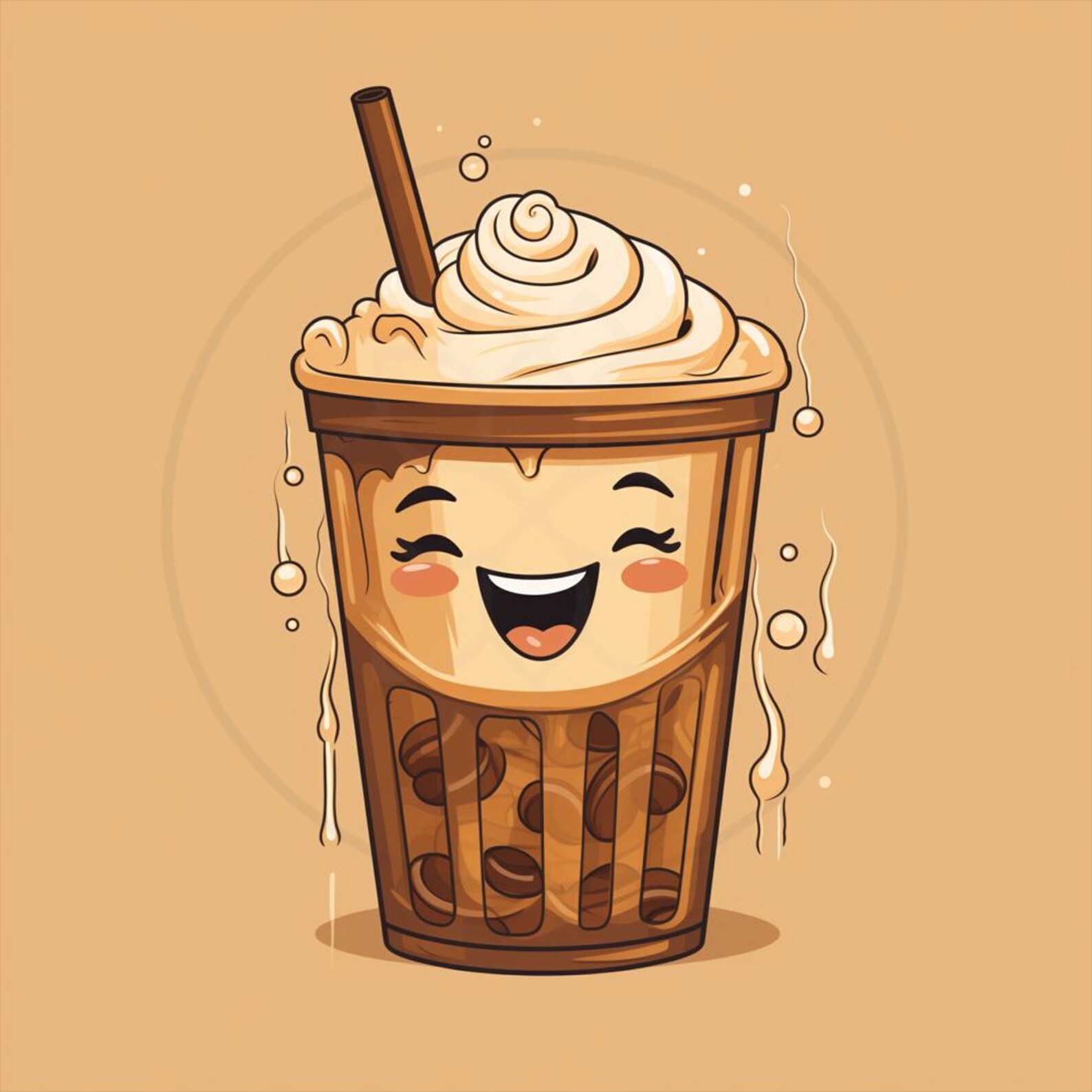 Cute Boba Tea Clipart Happy Bubble Tea Digital Art Kawaii Milk Tea ...