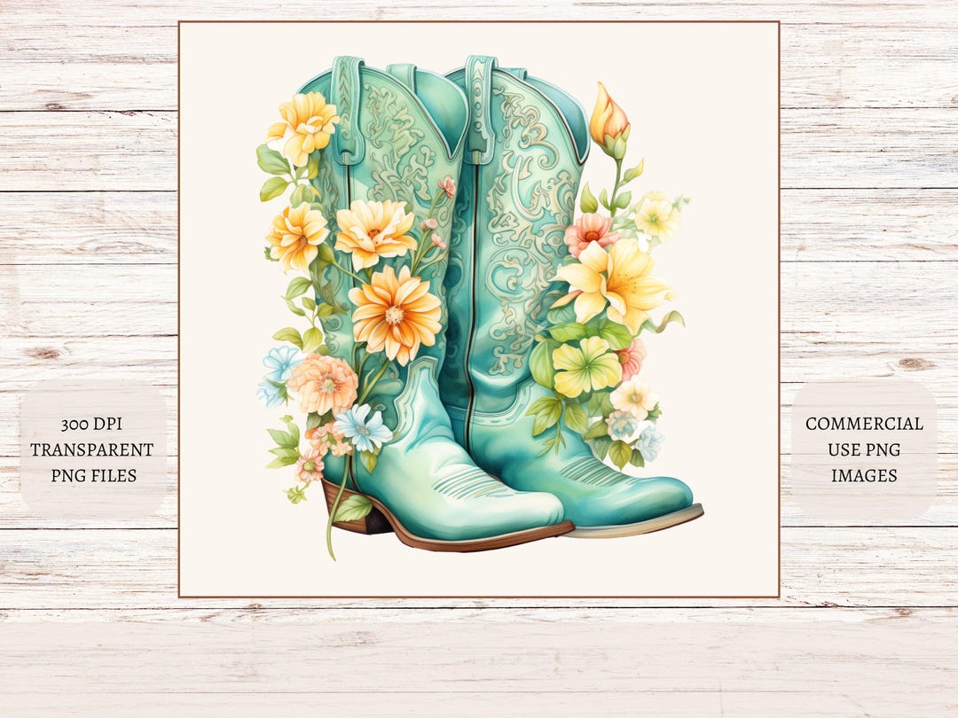 Floral Cowboy Boot PNG Clipart for Sublimation Projects, Western ...