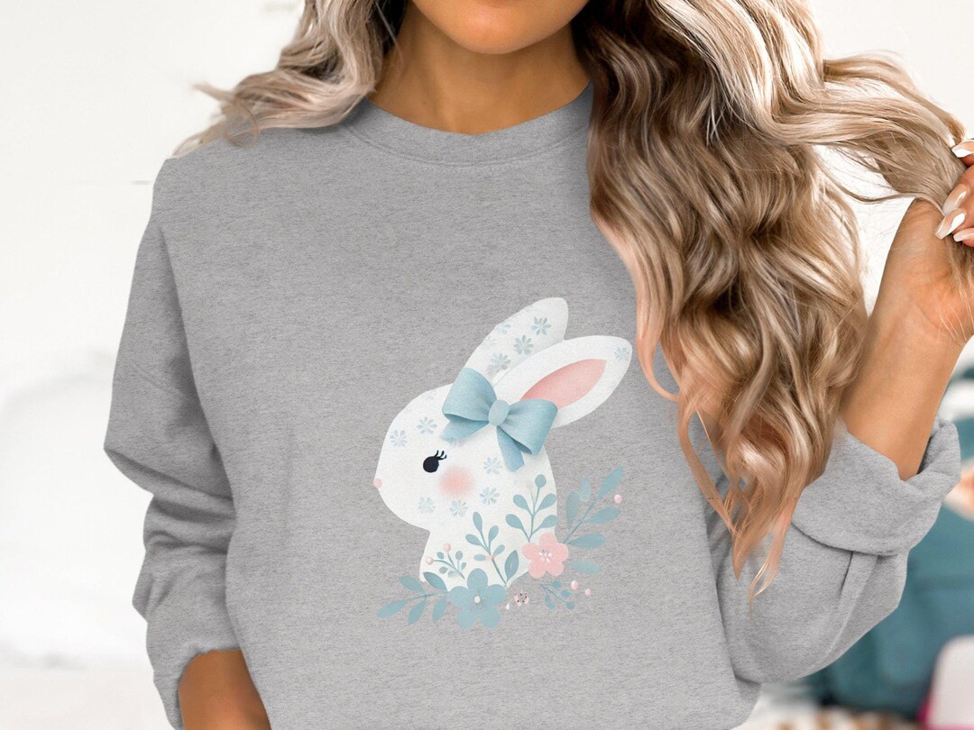 Cute Bunny With Bow Digital PNG, Floral Bunny Clipart for T-shirts ...