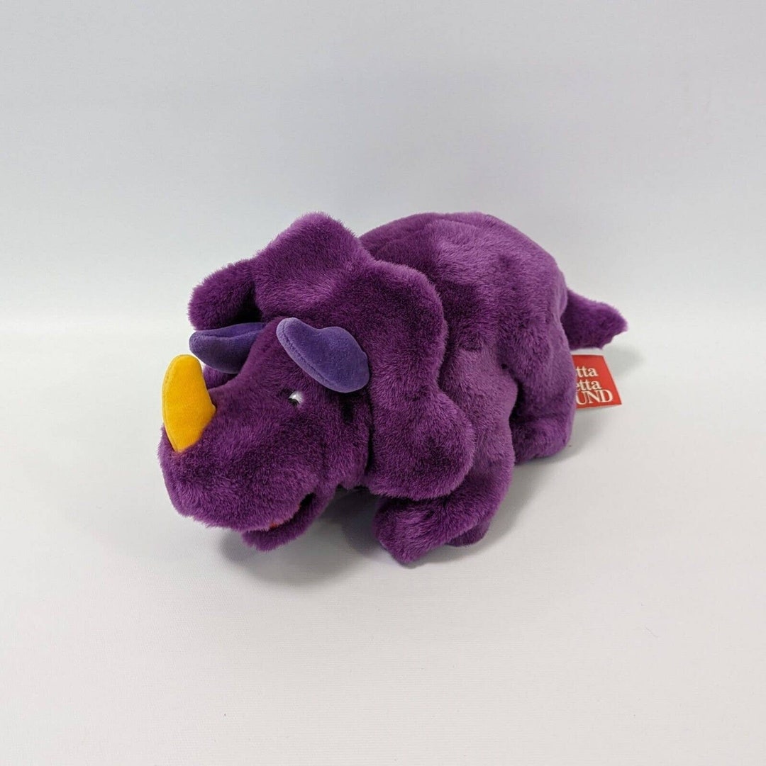 Vtg GUND Plush Triceratops Puppet Ultra Rare Purple Sample 9118 Din-o ...