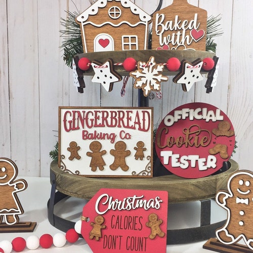 Gingerbread Man Tiered Tray Set Gingerbread Decor | Etsy