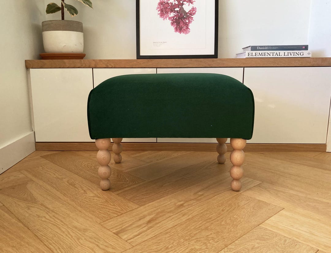 Handmade Green Velvet Bobbin Leg Footstool - Etsy