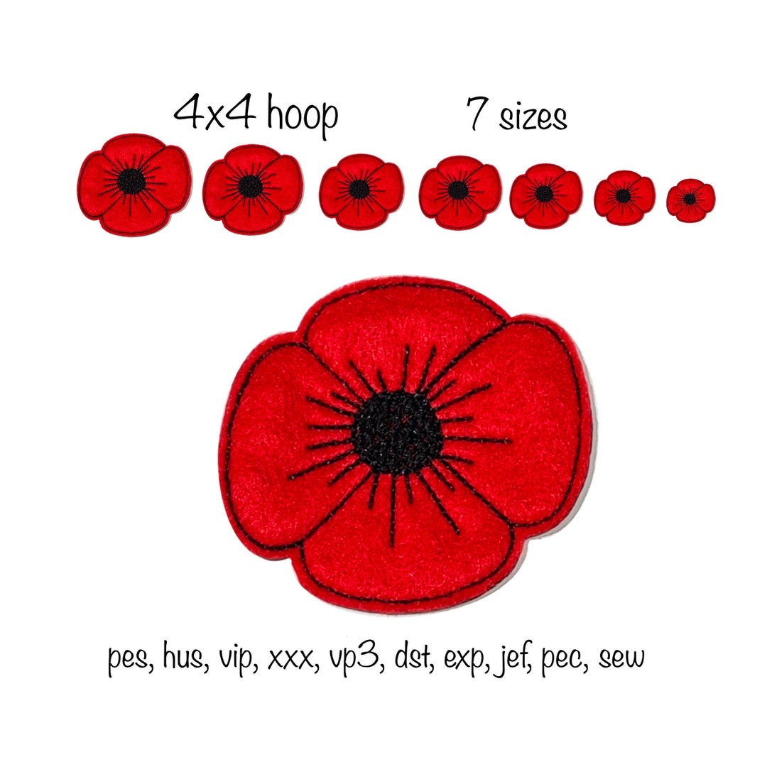 Instant Download 7 Sizes Poppy Flower Feltie Outline Machine Embroidery ...
