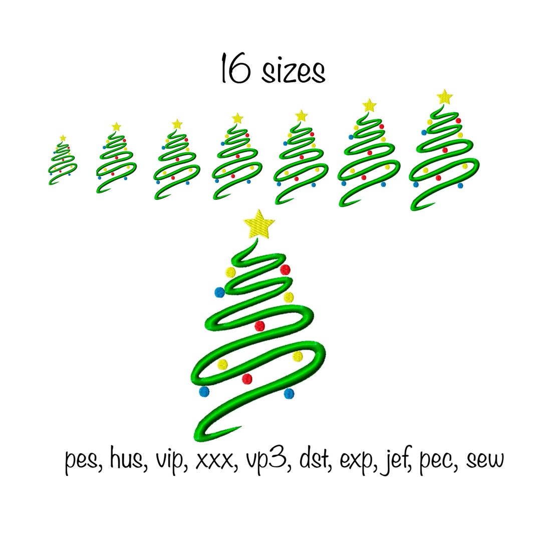 Instant Download 16 Sizes Christmas Tree Simple Line Machine Embroidery ...