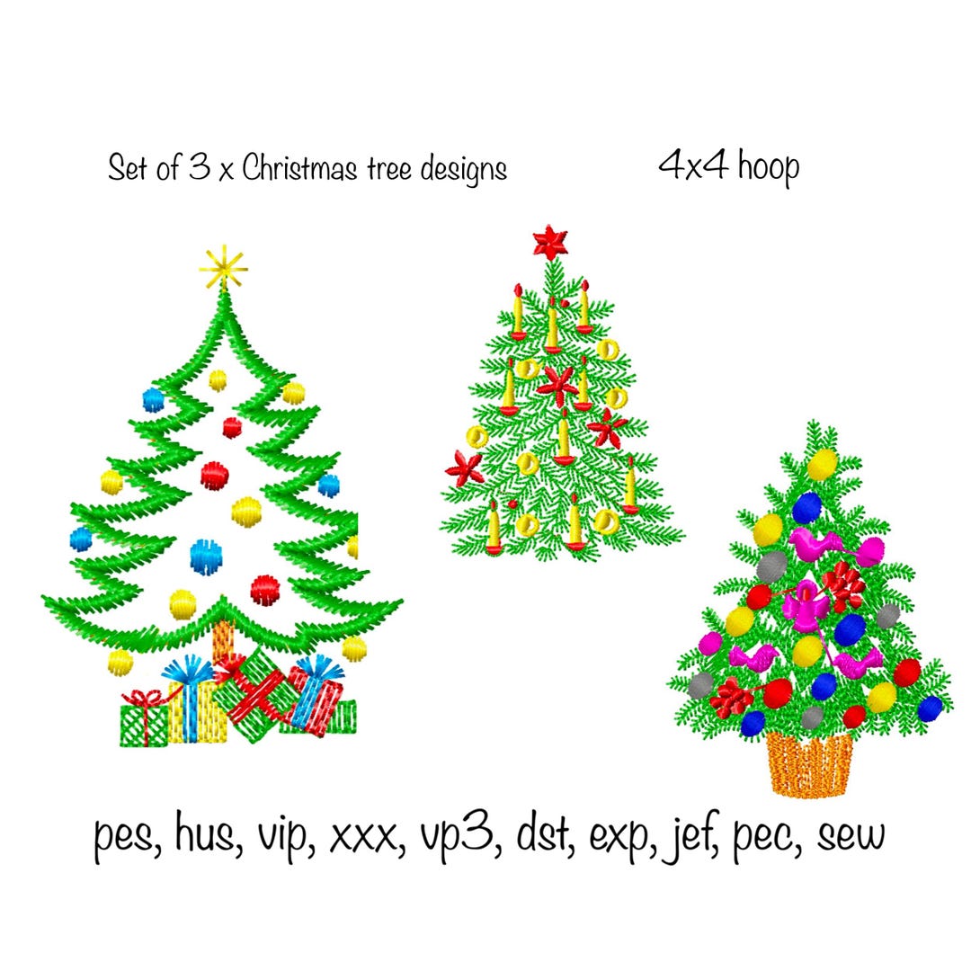Instant Download Set of 3 Beautiful Christmas Tree Machine Embroidery ...